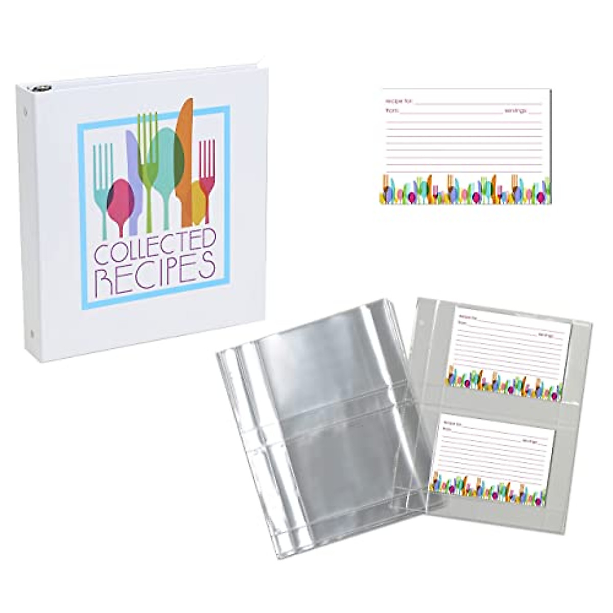 Modern Cuisine Recipe Organizer Binder Bundle with Recipe Cards and Recipe Card Protectors
