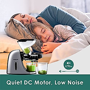 Slow Juicer Machines, AUMATE Fretta Wide Feed Chute Masticating Juicer, Press Juicer Cold, Celery Juicer, Juice Extractor Machine with Quiet DC Motor/Reverse Function, Soft/Hard Mode(Silver)