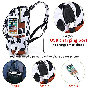 YGR Vintage Laptop Backpack, Slim College School Laptop Backpacks with USB Charging Port, Water Resistant Book Bag Gifts for Women/Girls/Travel/Office, Fits 15.6 Inch Notebook, Cow Pattern