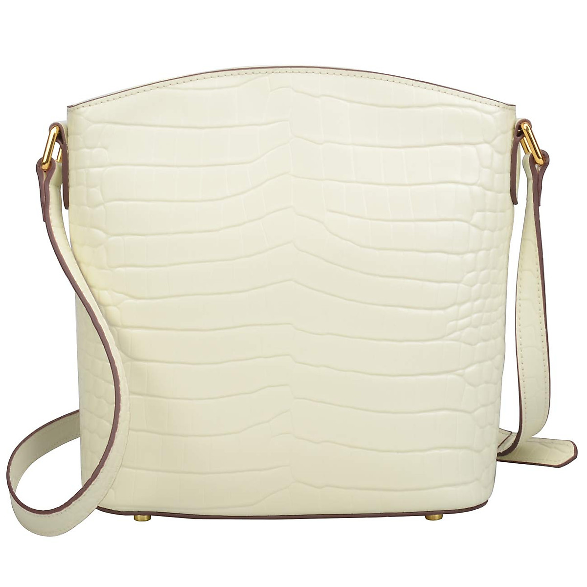 Ainifeel Women's Patent Leather Triple Zip Pocket Crossbody Bag Genuine leather shoulder bags (Medium, Off white)