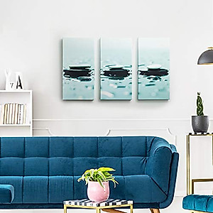 Zen Wall Art Decor - Decorative, 24x36 Relaxing Grey Stones Canvas Art Picture 3 Piece Set - Gray Three Panel Artwork Print for Living Room, Bathroom, Spa, Kitchen, Bedroom, Office & Home Decor Gift