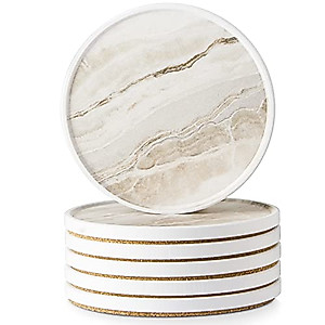 LIFVER Coasters for Drinks, Ceramic Absorbent Coaster for Coffee Table fits All Coffee Mugs Cups, House Warming Gift for New Home Decor Wedding Wooden Table Marble Stone Coaster Set of 6