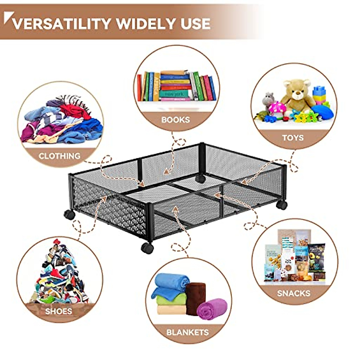 innotic Under Bed Storage with Wheels, Tool-free Under Bed Shoe Storage Containers Drawer, Metal Closet Organizer Storage Containers for Clothing, Shoes, Blanket, Toys-L Size (23.5"x16.5"x6.45")