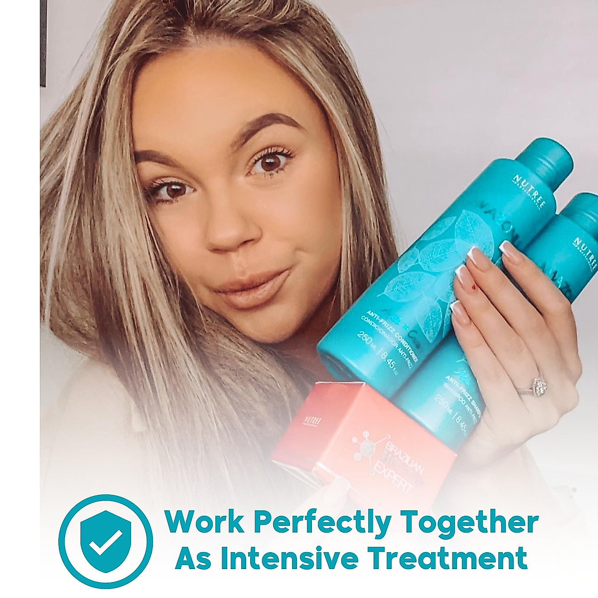 Amazonliss Anti-Frizz Keratin Treatment Set - For Smooth, Soft and Shiny Hair - Prolonged Effect Shampoo and Conditioner 8.45 fl.oz