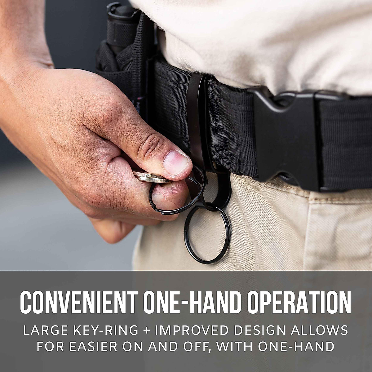 TKH-S1 Stealth Tactical Key Ring Holder for Duty Belts, Quick Release Clip w/2 XL Detachable Rings Max 2.25" Belt For Police, Correctional, Fire Dept