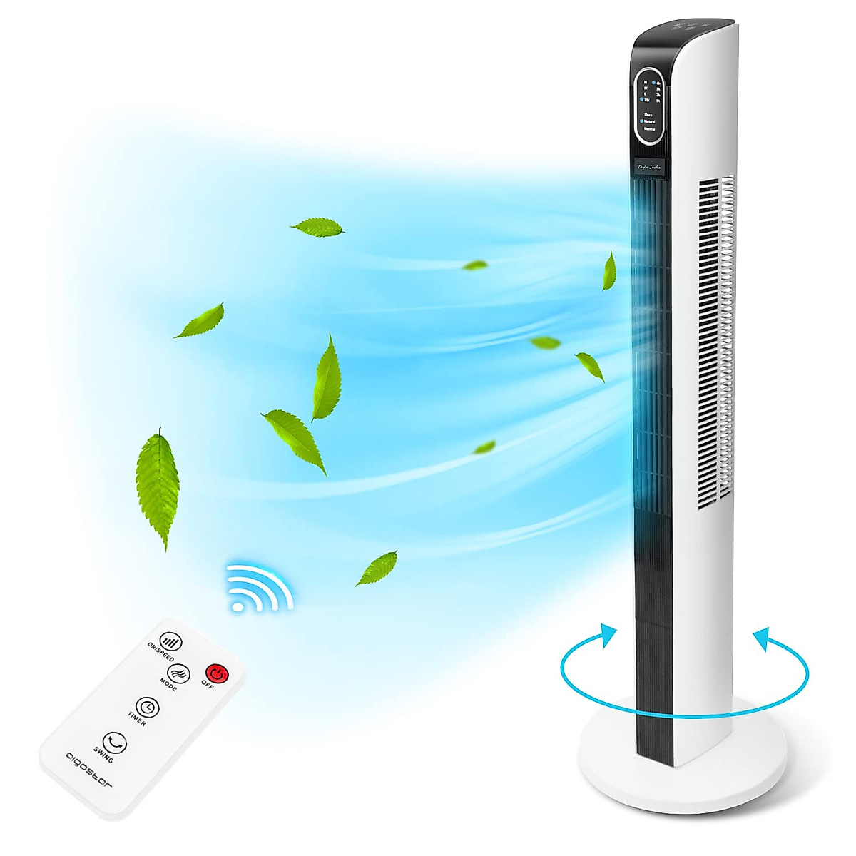 Taylor Swoden 42" Oscillating Fan with Remote, Portable Floor Bladeless Fan, Quiet Cooling, 3 Modes, Speed Seting, 10H Timer, Touch Control for Home Bedroom Living Rooms Office, Black