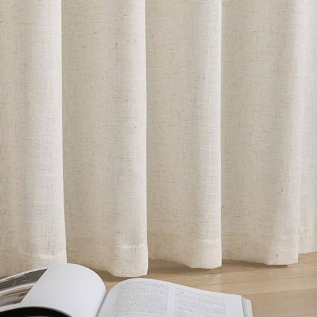 VOILYBIRD Palma 108 Inches Long Bronze Grommet Sheer Curtains for Living Room Natural Color Draperies (52''W x 108''L, 2 Panels, Linen)