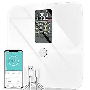 Body Fat Scale, Lepulse Large Display Scale for Body Weight, High Accurate Digital Bathroom Scale, Rechargeable BMI Smart Weight Scale with Body Fat Muscle Heart Rate, 15 Body Compositions with Trend