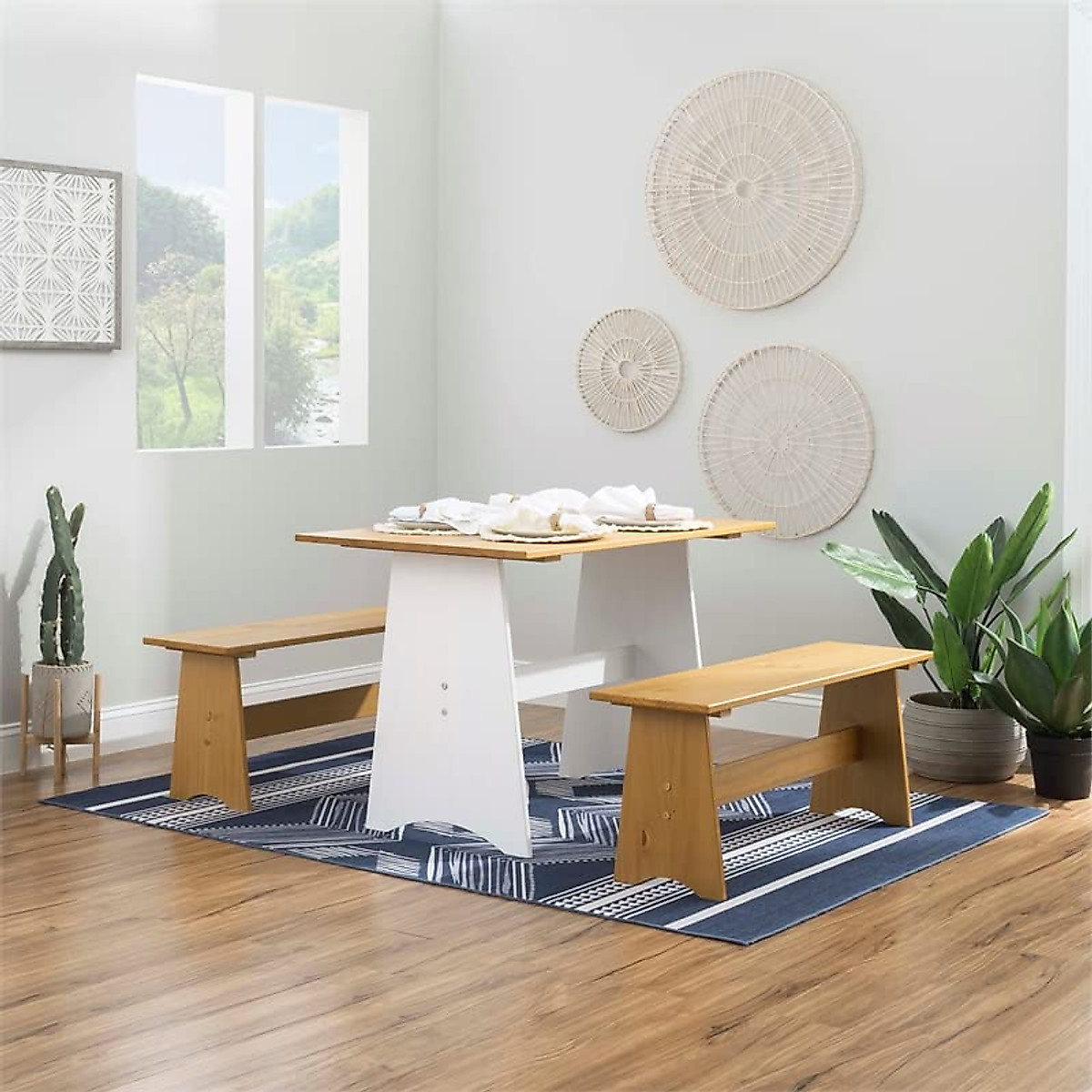 Linon Delk Pine Wood Large Backless Bench in Honey