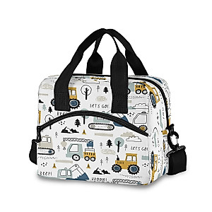 Insulated Cooler Lunch Bag Lunch Box Childish Truck Excavator for Office Work Picnic Hiking Beach Organizer with Adjustable Shoulder Strap