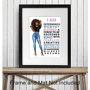 Motivational Black Wall Art for Latino Hispanic Ethnic African American Women - Inspirational Positive Quotes Home Decor Poster for Girls Room, Teens Bedroom, Bathroom - Encouragement Gifts for Women