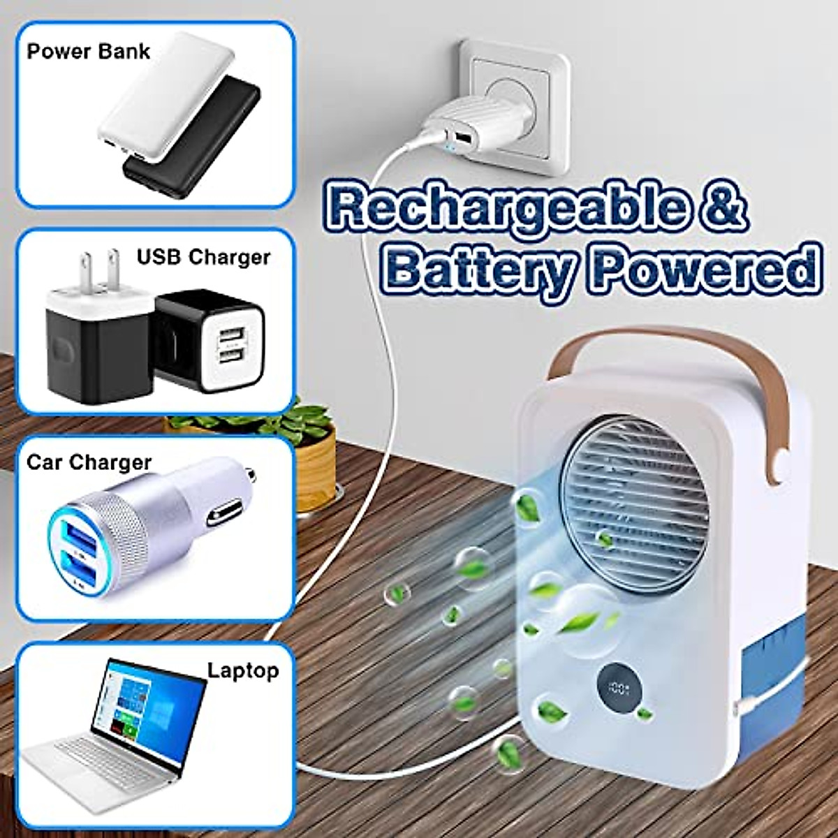 clleylise Portable Personal Air Cooler - Powerful, Quiet, and Energy Efficient USB Evaporative Air Cooler Cooling Fan in 4 Speed For Bedroom, Office, Living Room & More