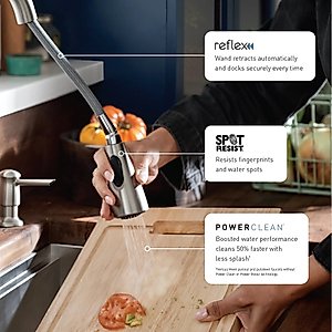 Moen Align Spot Resist Stainless One-Handle Modern Kitchen Pulldown Faucet with Retractable Reflex Docking System and Power Boost Spray Technology for a Faster Clean, 7565SRS
