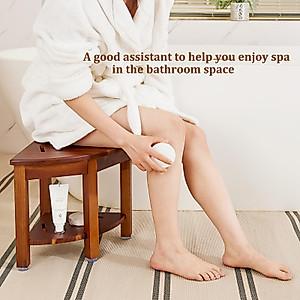 HouseJoy Corner Shower Bench with Shelf, Corner Shower Stool for Shaving Legs, Shower Foot Rest Waterproof Bathroom Bench -Bath Seat, Spa Foot Rest Shaving Stool Corner