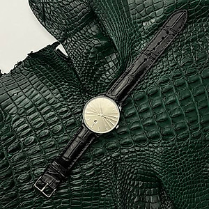 vinacreations 18mm Black Alligator Belly Leather Watch Band Crocodile Strap Men Quick Release Premium Replacement Wristwatch Band Buckle Handmade by Vietnamese DH-01-18MM