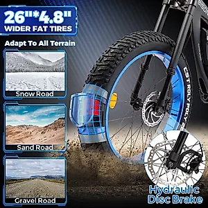 ECOTRIC Electric Bike for Adults Powerful 1000W Motor Fat Tire 18AH/48V Large Removable Battery 26" x 4.8" Electric Bicycle Beach Snow E Bike with Suspension Fork