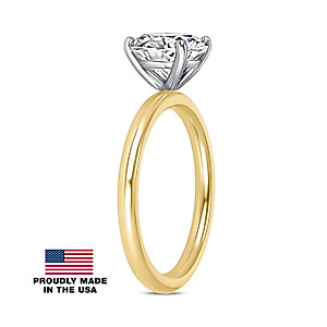Beverly Hills Jewelers 1 Carat Round Brilliant Moissanite Solitaire Engagement Ring for Women I 14k Yellow Gold Ring (G-H, VS, cttw, DEW) 4-Prong Promise Anniversary Wedding Ring Size 9 Made in USA