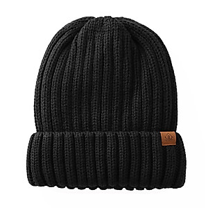 Home Prefer Men's Winter Hats Acrylic Knit Beanie Watch Cap Cold Weather Snow Ski Beanie Hat with Lining Black