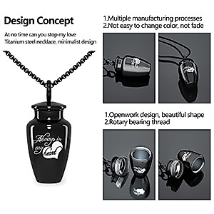 VHIONER Keepsake Urns for Human Ashes, Cremation Urns for Adult Ashes Titanium Steel, Ash Pendants Cremation Jewelry with Black Premium Box (Black)
