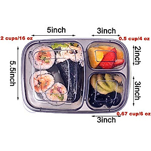 Youngever 8 Pack Bento Lunch Box, Meal Prep Containers, Reusable Plastic Divided Food Storage Container Boxes (3-Compartment)