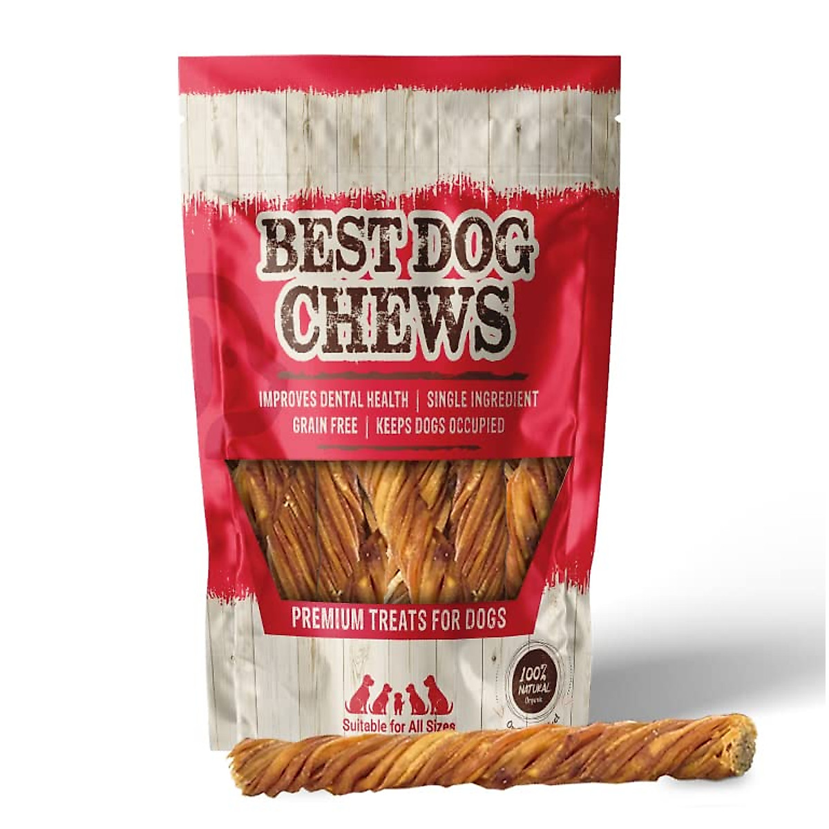 Best Dog Chews Tripe Twists 100% Natural Delicious and Rich in Protein Long Lasting Crunchy Treats Beef Jerky, Bully Sticks for All Breed Sizes Dogs and Puppies - 10 inch (6 Count)