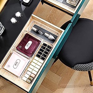 2Pcs Plastic Drawer Organizer 6.5 x 6.5 Inch Utensil Tray Non-Slip Lining and Rubber Feet for Organize Flatware or Makeup Storage