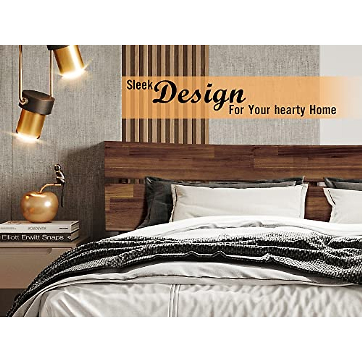 Acacia Aurora 14 Inch Wood Platform Bed, Bed Frame with Headboard, Queen Size Frame, Chocolate