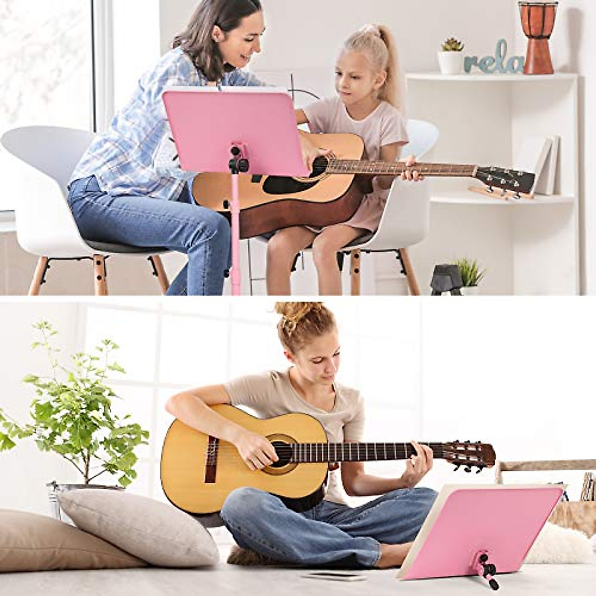 CAHAYA Sheet Music Stand & Tabletop Music Stand Solid Back with Carrying Bag for Books Notes Laptop Tablet Pink CY0194
