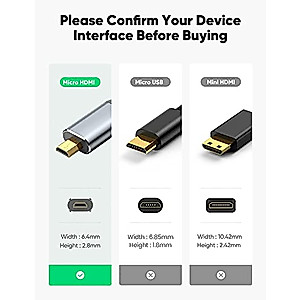 oldboytech 4K Micro HDMI to HDMI Cable Adapter, Exclusive Aluminum Alloy Shell/Nylon Braid/Gold-Plated (Male to Male) 4K/8K/60HZ/3D Grey Compatible with Hero, Sport Camera 6FT