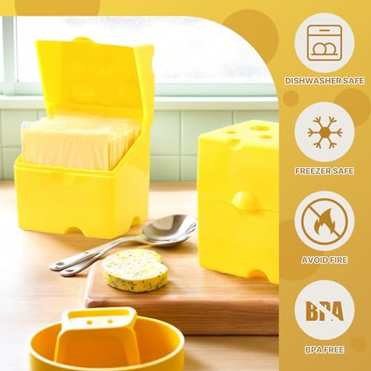 Sliced Cheese Container for Fridge,Plastic Slice Cheese Container with lid,Sliced Cheese Saver Keeper,Butter Block Cheese Slice Storage Box,Dishwasher-Safe,BPA Free – Keeps Cheese Fresh (1pc)