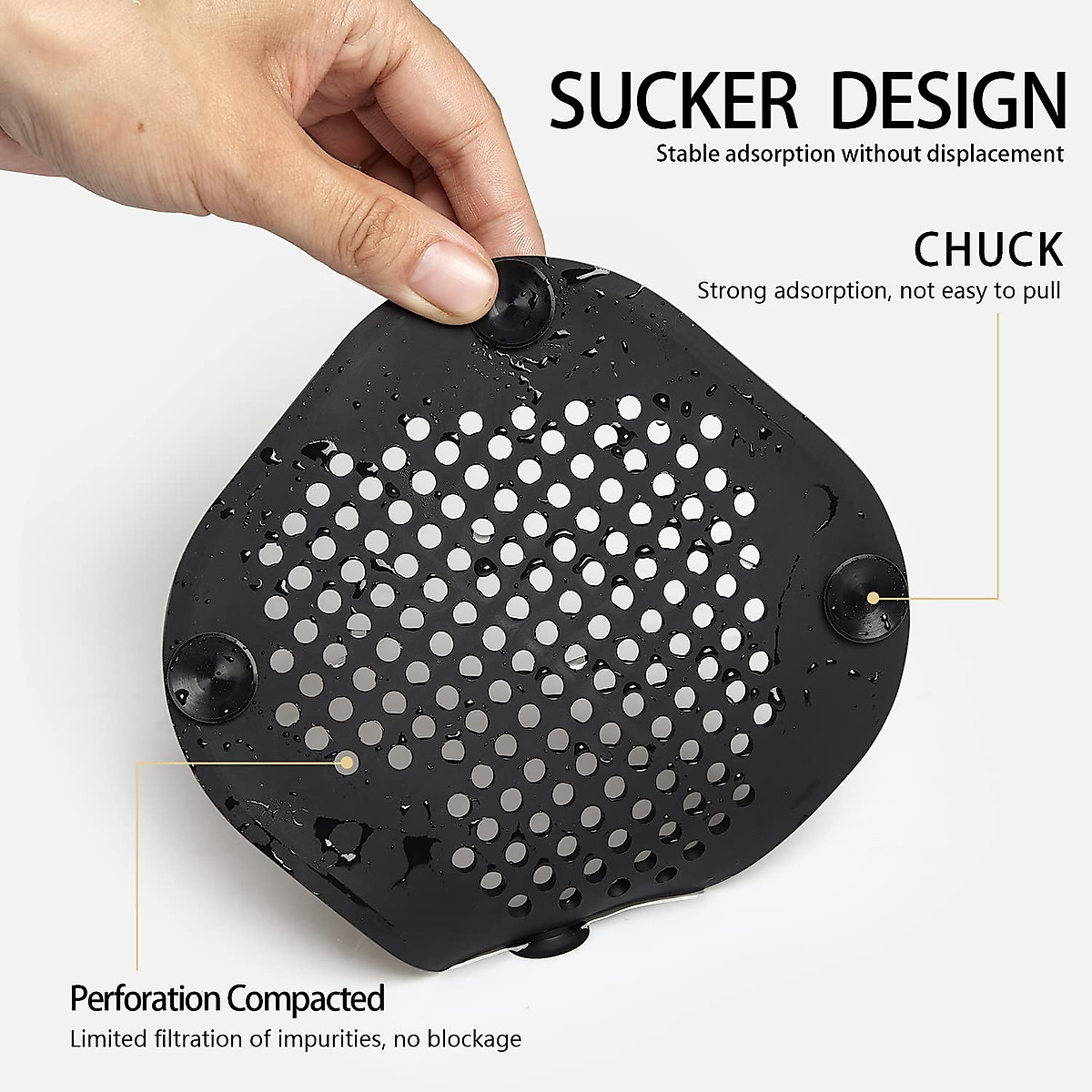 2 Pack Shower Drain Hair Catcher Grey Bathroom Accessories Sturdy Silicone Drain Cover Hair Stopper with Suction Cups for Shower Kitchen Bathroom Big Heart Shape