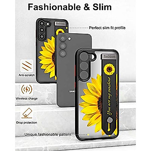 Cisland Samsung Galaxy A14 Case Sunflower Flower Floral Cute with Strap Stand Finger Kickstand, Cute Case for Women Girly Designer for Girls Aesthetic Silicone Compatible with Samsung Galaxy A14 5g