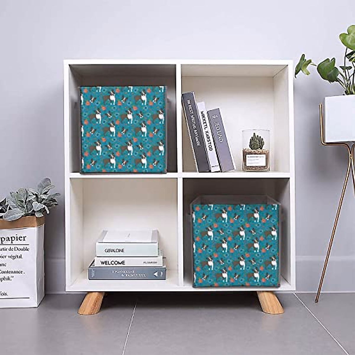 Boston Terrier French Bulldog Canvas Collapsible Storage Bins Cube Organizer Baskets with Handles for Home Office Car