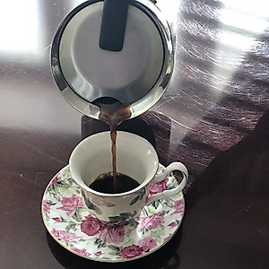 Gracie China Rose Chintz Porcelain 3-Ounce Small Petite Espresso/Demitasse Cup and Saucer with Gold Trim Set of 4