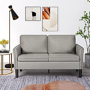 COVMAX Modern Fabric Loveseat Sofa Mid Century 2-Seat Love Seats Sofa Couch with Tufting and Upholstered Sofa Living Room Furniture for Small Compact Space Bedroom Office Apartment Dorm (Light Gray)