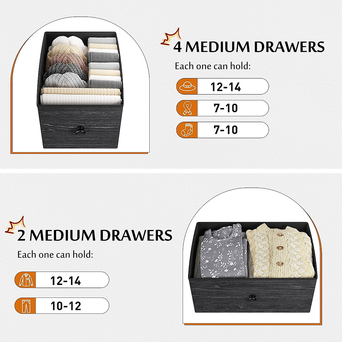 EnHomee Dresser for Bedroom with 6 Drawers, Wide Dressers & Chests of Drawers, Fabric Dresser, TV Stand for Bedroom, Closet, Hallway, Black Wood Grain Print