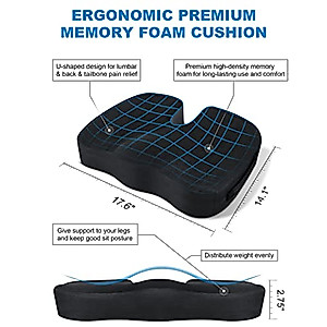 anngrowy Seat Cushion Office Chair Cushion Car Seat Cushion for Back Tailbone Pain Relief Wheelchair Cushions Butt Pillow Cushion Memory Foam Coccyx Cushion for Computer Office Chair Car Seat Driver