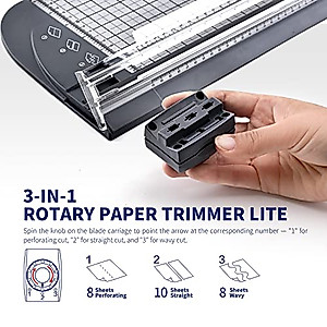 3-in-1 Rotary Paper Cutter Lite, Moonsmile Portable Paper Slicer, 12 Inch Cutting Length, with 3 Types of Blades Encased in The Protective Case, Ideal for Scrapbooking Projects, Home/Small Office Use