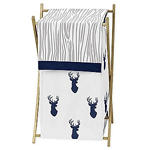 Sweet Jojo Designs Baby Children Kids Clothes Laundry Hamper for Navy Blue White and Grey Woodland Deer Bedding Set