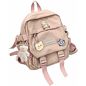 Fashion Girl School Bag Kawaii Backpack Waterproof Nylon with Kawaii Pendant Backpack Portable (Color : Pink)
