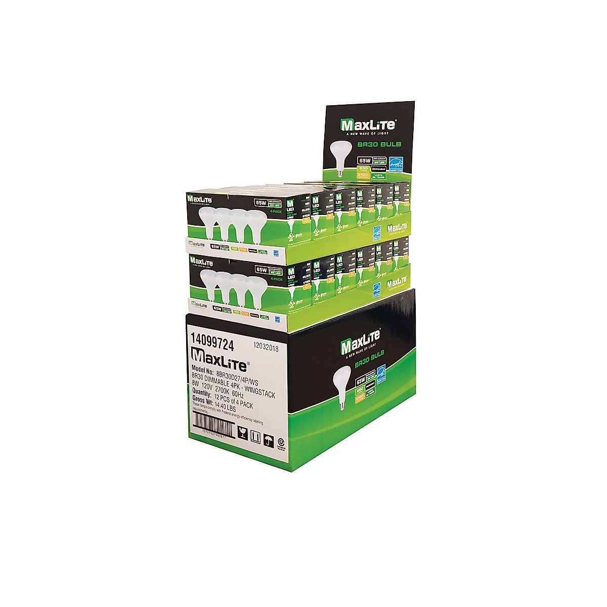 MaxLite LED BR Reflector LAMP 8W BR30 DIM 2700K 4PK - White (8BR30D27/4P/WS)