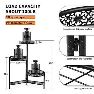 ZHAZHADI Metal Plant Stand Shelf Indoor Outdoor, 3 Tier Tall Corner Flower Pot Holder Stands Shelves for Plants Multiple, Vertical Tiered Planter Rack for Patio, Living Room, Balcony, Black