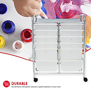 Home Basics 12 Drawer Storage Cart | White | Great for Office | Portable with Multi Size Drawers | Organize Crafts | Castor Wheels