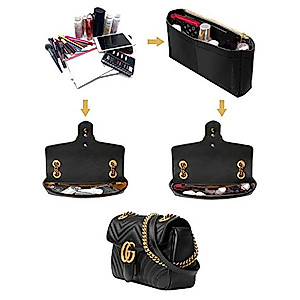 Small Handbag Shaper Insert for GG Marmont Matelasse Shoulder Bag(Pack of 2)Felt Insert Purse Organizer with Zipper- Buy 1 Get 1 Bag Free Small 8030 Black