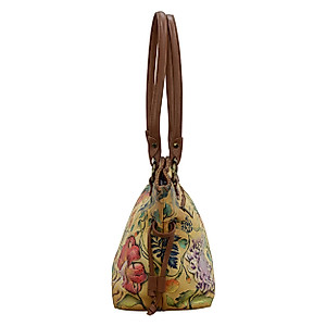 Anuschka Women’s Hand-Painted Genuine Leather Drawstring Shopper Bag - Caribbean Garden