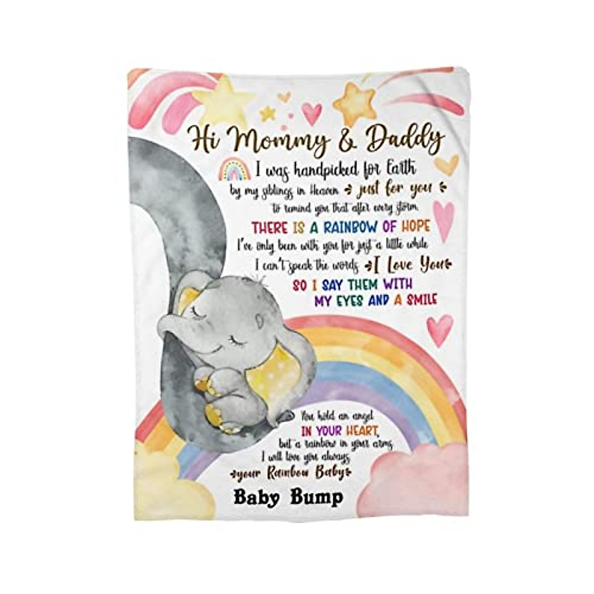 Personalized Hi Mommy & Daddy Elephant & Rainbow Blanket Gift for First Time Mommy First Time Dad
