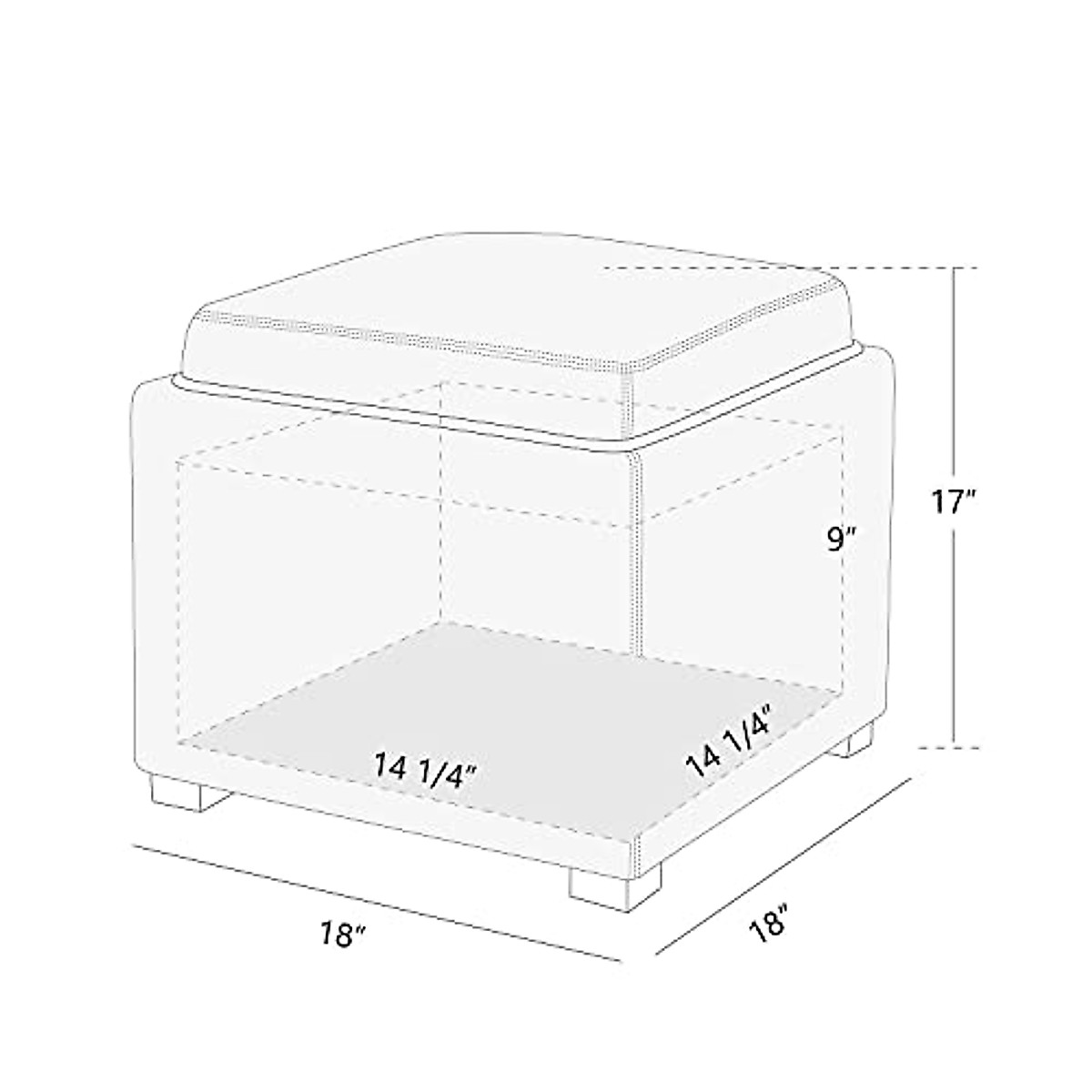 CHITA Storage Ottoman Cube with Tray,Footrest Stool Seat Serve as Side Table, PU Leather in Stone Gray