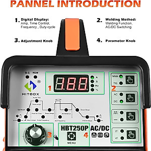 HITBOX 200A TIG Welder,AC/DC TIG Welder With Pulse 4 IN 1 Welding Machine,Aluminum TIG Welder 220V with DC TIG/AC TIG/Pulse TIG/Stick and IGBT 2T/4T LED Digital Display,Compatible with Foot Pedal