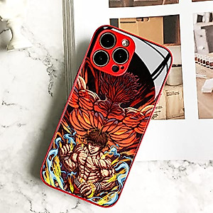 HEMINJYJEF Japanese Anime Protective Anti-Drop Color Shell Manga Pattern Covers Tempered Glass Multicolor Soft Silicone Phone Case (Metal Red, Baki and Yujiro,for iPhone 14 Pro Max)