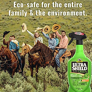 Absorbine UltraShield Green All-Natural Fly Spray for Horses & Dogs, Essential Botanical Oil Eco-Safe Formula Repels & Controls Ticks, Flies, Mosquitoes, Gnats, 32oz Quart Spray Bottle